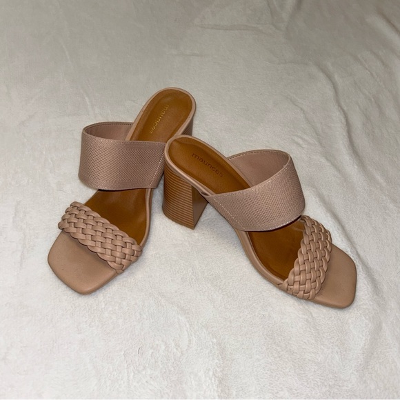 Maurices | Shoes | Maurices Tan Braided Two Strap High Heel Block ...